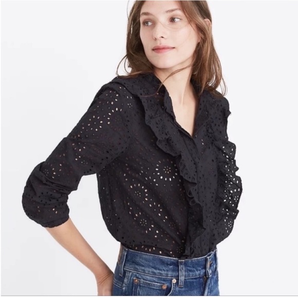 Madewell | Tops | Madewell Ruffle Front Eyelet Button Down Blouse | Poshmark